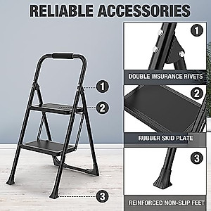 HBTower 2 Step Ladder, Step Stool for Adults,2 Step Ladder Folding Step Stool with Cushioned Handle,330 lbs Capacity,2 Step Ladder with Wide Anti-Slip Pedal Ergonomic Design