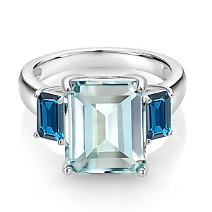 Gem Stone King 925 Sterling Silver Sky Blue Simulated Aquamarine and London Blue Topaz Ring For Women (6.73 Cttw, Available In Size 5, 6, 7, 8, 9)
