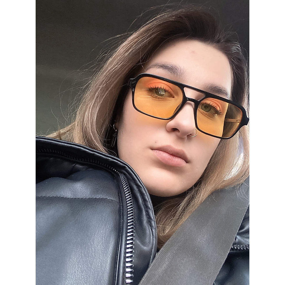 FEISEDY Vintage Square 70s Flat Aviator Sunglasses Women Men Metal Design Shades B2752