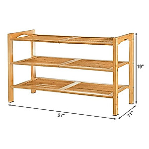 Hiceeden 3 Tier Bamboo Shoe Rack, Stackable Shoe Shelf Storage Organizer Easy to Assemble Shoe Stand for Closet, Entryway, Hallway, Bedroom or Living Room