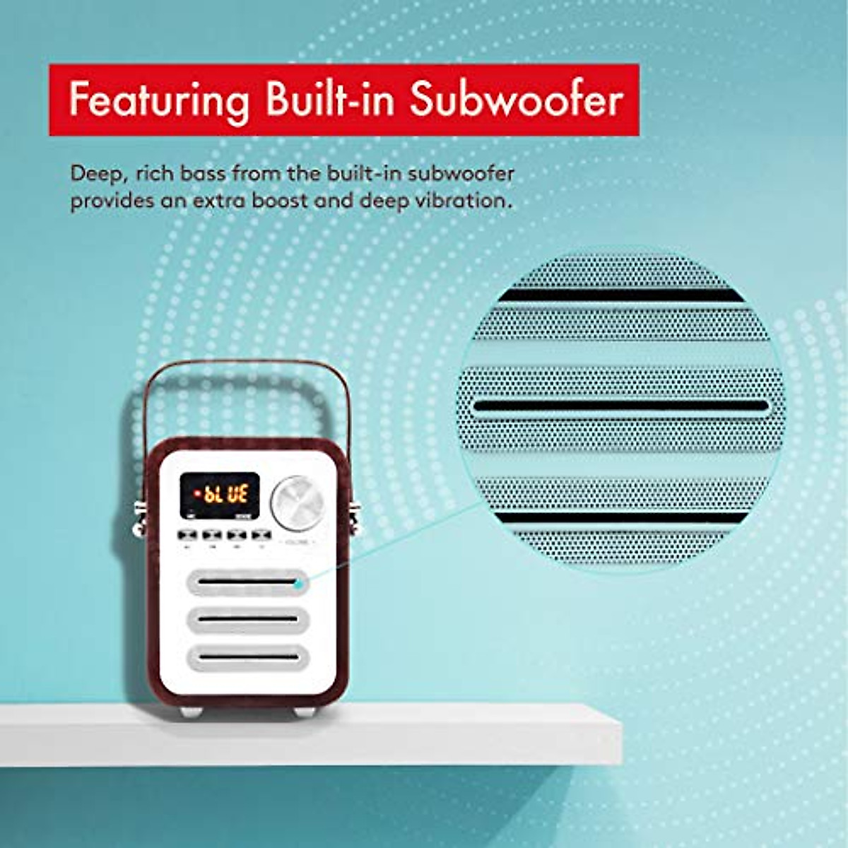 KNZ Retro2 Bluetooth 5.0 Vintage Style Speaker with FM Radio, 10W Speaker, Subwoofer, microSD and USB Streaming, Remote Control, Compatible with True Wireless Stereo