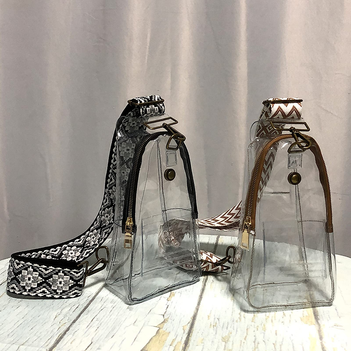 NECARSIN Clear Bag Stadium Approved Sling Bag for Women,Crossbody Bag Guitar Strap Casual Small PVC Daypack for Traveling Hiking