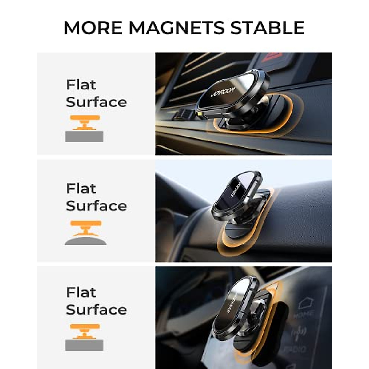 Magnetic Phone Mount for Car [Upgrade 6X Military Magnets] [Bendable Base] All Metal Magnet Car Mount, 360° Adjustable Dashboard Phone Holder for Car for All Smartphones