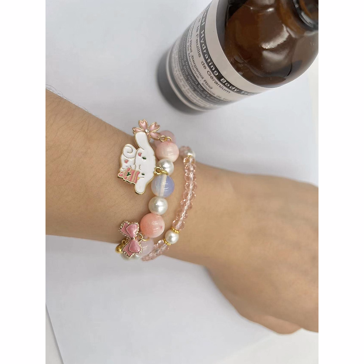 Cinnamoroll Crystal Beads Bracelet Set Cute Cartoon Elastic Beaded Pearl Anime Bracelets for Women Bff