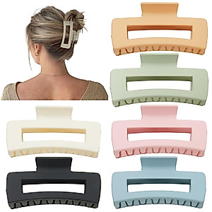 Sisiaipu 4 Inch Big Hair Claw Clips 6 Pcs Large Claw Clips for Thick Hair Square Hair Clips for Women Rectangle Hair Clips Nonslip Acrylic Banana Jaw Clips Hair Accessories for Girls -Light