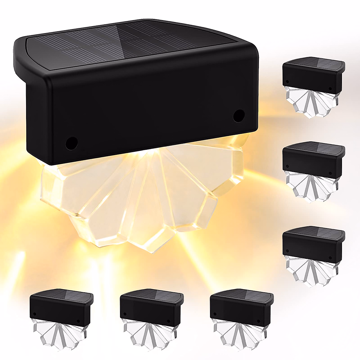 Ltteeny Solar Deck Lights Outdoor, 6 Pack Solar Step Lights Outdoor Waterproof LED Solar Fence Lights, Warm White/Color Changing, Stair Lights for Patio Stairs Yard Garden Pathway Step Fences (6 PC)