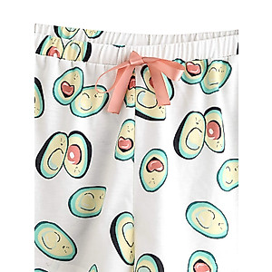 DIDK Women's Cute Cartoon Print Tee and Shorts Pajama Set Avocado White Large