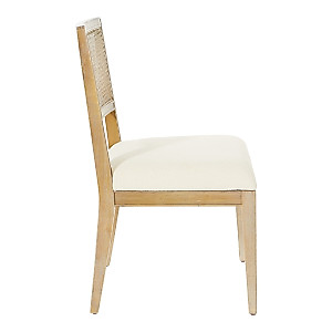 OSP Home Furnishings Alania Wood Dining Accent Chairs with Cane Back and Padded Seat, 2-Pack, Linen Fabric with Coastal Wash Frame