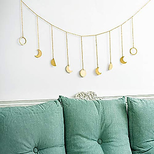 Mkono Moon Phase Wall Hanging Boho Aesthetic Room Decor Metal Moons Garland Hanging Art Bohemian Home Decoration for Girls Room Nursery Bedroom Livingroom Dorm, Ideal Gift, Gold, 50"