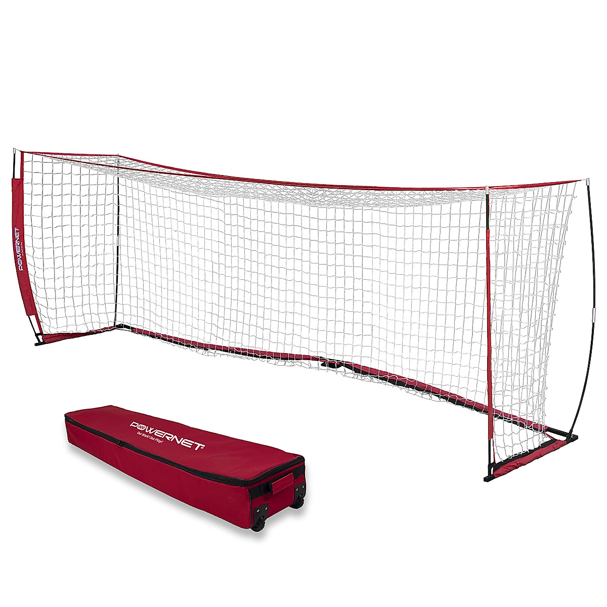 PowerNet Carli Lloyd Soccer Goal 24 x 8 | Regulation Goal Size | Portable Instant Net | Collapsible Metal Base | Quick Setup Easy Storage | 1 Goal+1 Wheeled Carrying Bag | Full Size