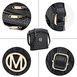 MARCO M KELLY Women Crossbody Purses Multi Pockets Large Signature Monogram Zip Shoulder Bags Ladies PU Leather Handbag(Black)