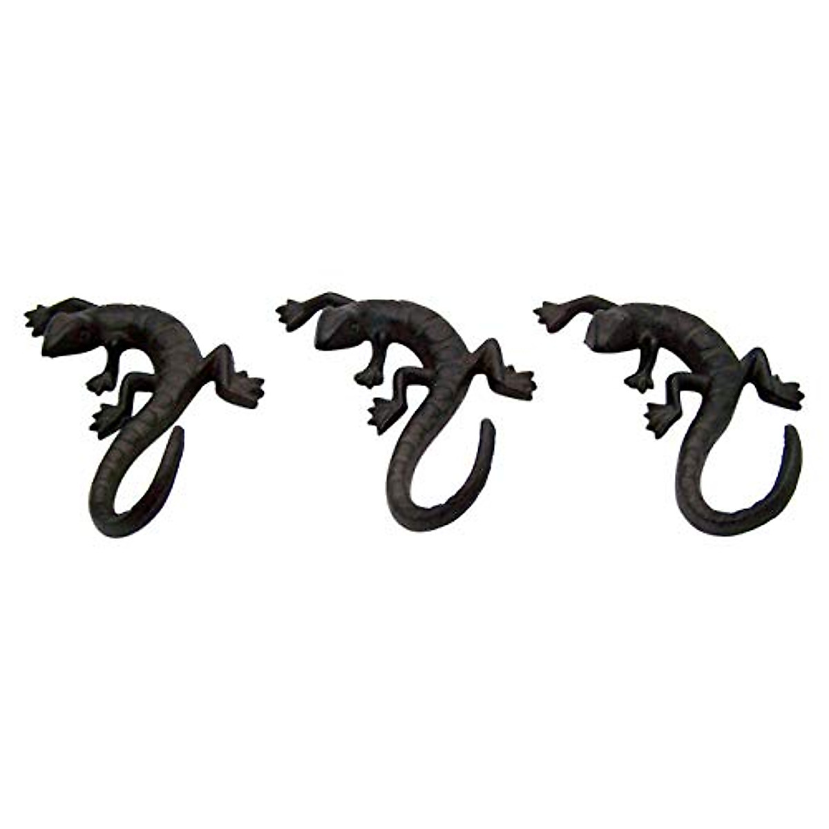 Cast Iron Lizard Wall Hooks, Rustic Home Décor for Hanging Towels, Coats, Hats, Set of 3, 7 1/2 Inches