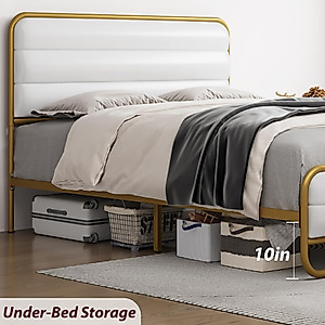 BOTLOG King Bed Frame with Headboard, PU Leather Upholstered Bed Frame with Wood Slats Support, No Box Spring Needed, Easy Assembly