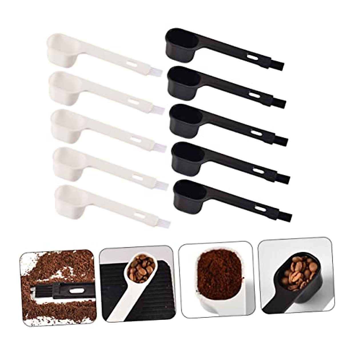 GRIRIW 10pcs Coffee Spoon Cleaning Brush Pp Milk Powder Scoop Coffee Espresso Maker Measuring Teaspoon Recyclable Spoon Tea Scoop Coffee Scoop Condiment Spoons Kitchenware White Nylon