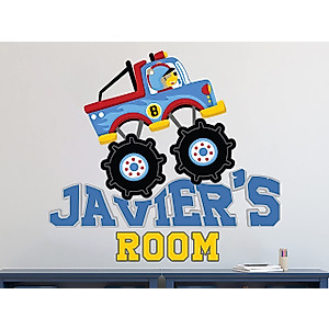 AdesiivoStudio Personalized Name Monster Truck Stickers for Wall Decor - Monster Truck Room Decor for Boys - Monster Jam Wall Decals for Kids Bedroom - Customized Name Wall Decor (Kids Monster Truck)
