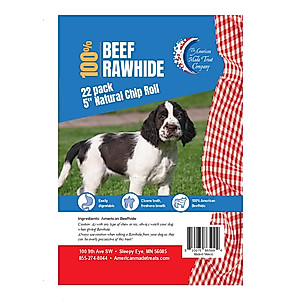 American Made Treat Co - Dog Treats, All Natural Flavor Beef Rawhide Chip Rolls, Puppies to Seniors, Dental Dog Bone Alternative - 5” Rolls -22 Pack