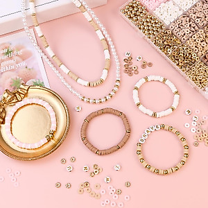 LUDUKOO Clay Bead Bracelet Kit, 2370Pcs Flat Polymer Clay Heishi Beads Bracelet Making Kit for Girls Adults, DIY Friendship Bracelet Kit with Gold Beads Letter Beads for Bracelets Christmas Gift