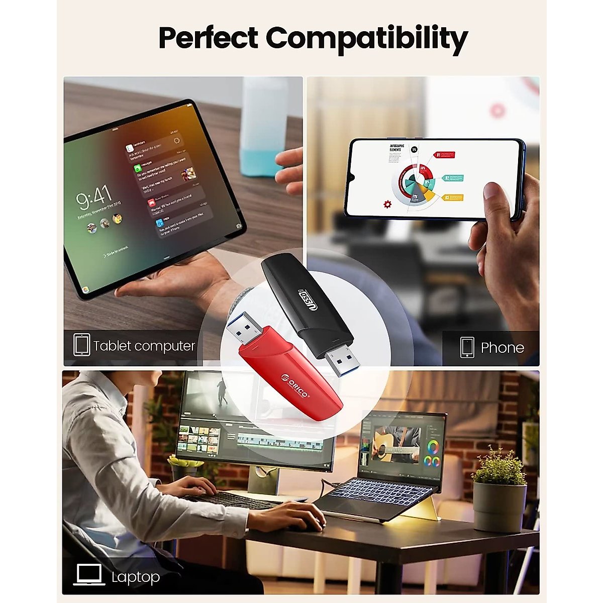 ORICO 405 MB/s Flash Drive 128GB, Memory Stick USB3.2 Reading Thumb Drive with Keychain USB Flash Drive Metal USB Drive Data Storage Compatible with Computer/Laptop（UFSD）