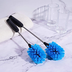 MOSOLAN Stainless Steel Bottle Brush, 2 Pack Long Handle Water Bottle Scrubbing Brush with Removable Head, Built for Cleaning Sports Bottles, Baby Bottles, Cups, Mugs, Glasswares, Flask, 13 in - 15 in