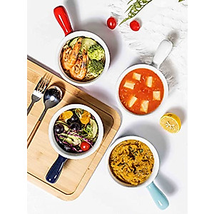 UNICASA Ceramic Soup Bowls with Handles - 14 Ounce French Onion Soup Crock Pot Microwave Oven Safe for Chili, Cereal, Stew, Set of 4 (White)