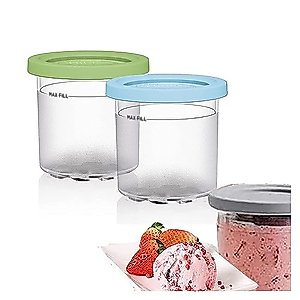EVANEM 2/4/6PCS Creami Deluxe Pints, for Ninja Creami Pints and Lids,16 OZ Pint Containers with Lids Reusable,Leaf-Proof for NC301 NC300 NC299AM Series Ice Cream Maker,Blue+Green-2PCS