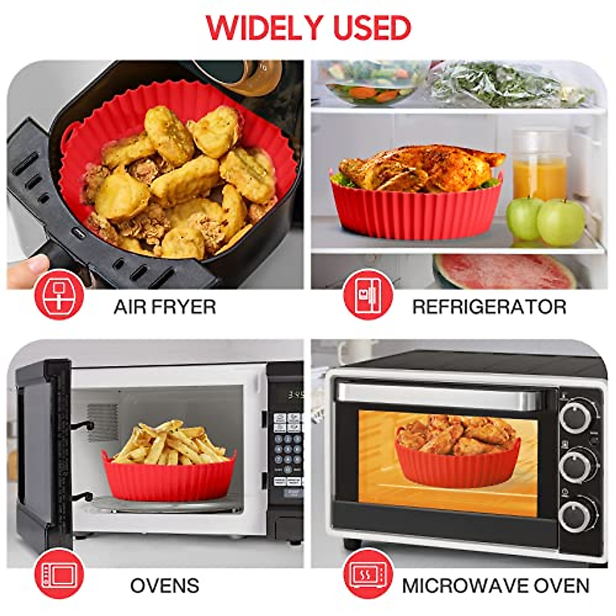 Air Fryer Liners, MIAOKE 8.5 Inch Silicone Air Fryer Liners with Silicone Oil Brush And Anti-Scald Gloves Set Heat Resistant Easy Cleaning Reusable Air Fryer Accessories 5 Pack- (Red/Pink)