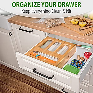 Plastic Bag Storage Organizer for Drawer | Bamboo Bag Organizer | Bag Container Organizer | Baggie Organizer for Gallon, Quart, Sandwich, Snack Bags | Compatible with Solimo, Glad, Hefty and More (4 Piece)