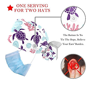 Ocean Turtle Working Caps with Buttons, Long Hair Scrub Hats Ponytail Holder for Women