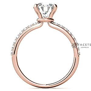 FACETS JEWELS 1.90 TCW Full White Moissanite Engagement And Wedding Ring For Women, Solitaire With Accents Ring For Her In - 18K Solid Rose Gold Size 3