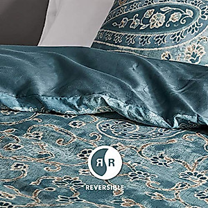 Inspire by Intelligent Design Reversible 100% Cotton Sateen Duvet - Breathable Comforter Cover, Modern All Season Bedding Set (Insert Excluded), Belcourt, Paisley Blue King/Cal King(104" x 90")