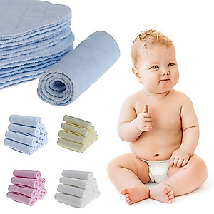cici store 10Pcs Reusable Newborn Baby Cotton Blend Cloth Diaper Newborn Soft Nappy Liners Inserts 3 Layers (White)