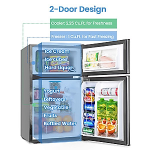 Nafort Mini Fridge with Freezer, 3.2Cu.ft 2-Door Compact Refrigerator with Reversible Door, Removable Glass Basket/Shelves & Recessed Handle for Home, Bedroom, Office, Dorm, Garage (Grey)