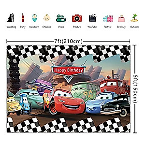 Cars Backdrop Cartoon Cars Birthday Party Supplies 3rd Happy Birthday Backdrop Black White Grid Red Photo Backgrounds Baby Shower Decorations Banner 7x5FT