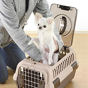 Richell: Double Door Carrier: Small Brown - Pet Transporter, Small Cats & Dogs Up to 11lbs, Attach to Car Seat Belts, Clear Top Door, Front Entry Gate