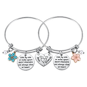 Friendship Bracelet Set of 2 for Best Friends, Best Friend Jewelry for 2 Teen Girls Bestie, Long Distance BFF Matching Heart Bangle for Valentines Day Birthday Christmas