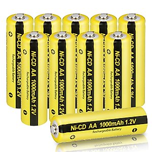AA Batteries 1.2V NICD 1000mAh Rechargeable Battery for Garden Landscaping Solar Lights 10 Pack
