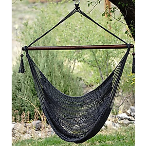 Fernweh4u Extra Large Caribbean Hammock Chair | XL String Porch Hammock Swing Chair Perfect for Both Outdoors & Indoors | Soft, Comfy & Durable Hanging Swing Chair | 48 in - Dark Grey
