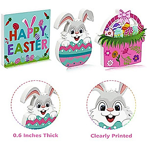 5 PCS Easter Gnome Tiered Tray Decor (Tray Not Included) - Gnomes Plush, Happy Easter Egg Mini Wood Sign, Wooden Bunny Bead Garland - Spring Easter Gift, Easter Day Party Decor for Home Kitchen