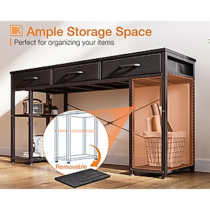 ODK Office Small Computer Desk: Home Table with Fabric Drawers & Storage Shelves, Modern Writing Desk, Black, 48"x16"