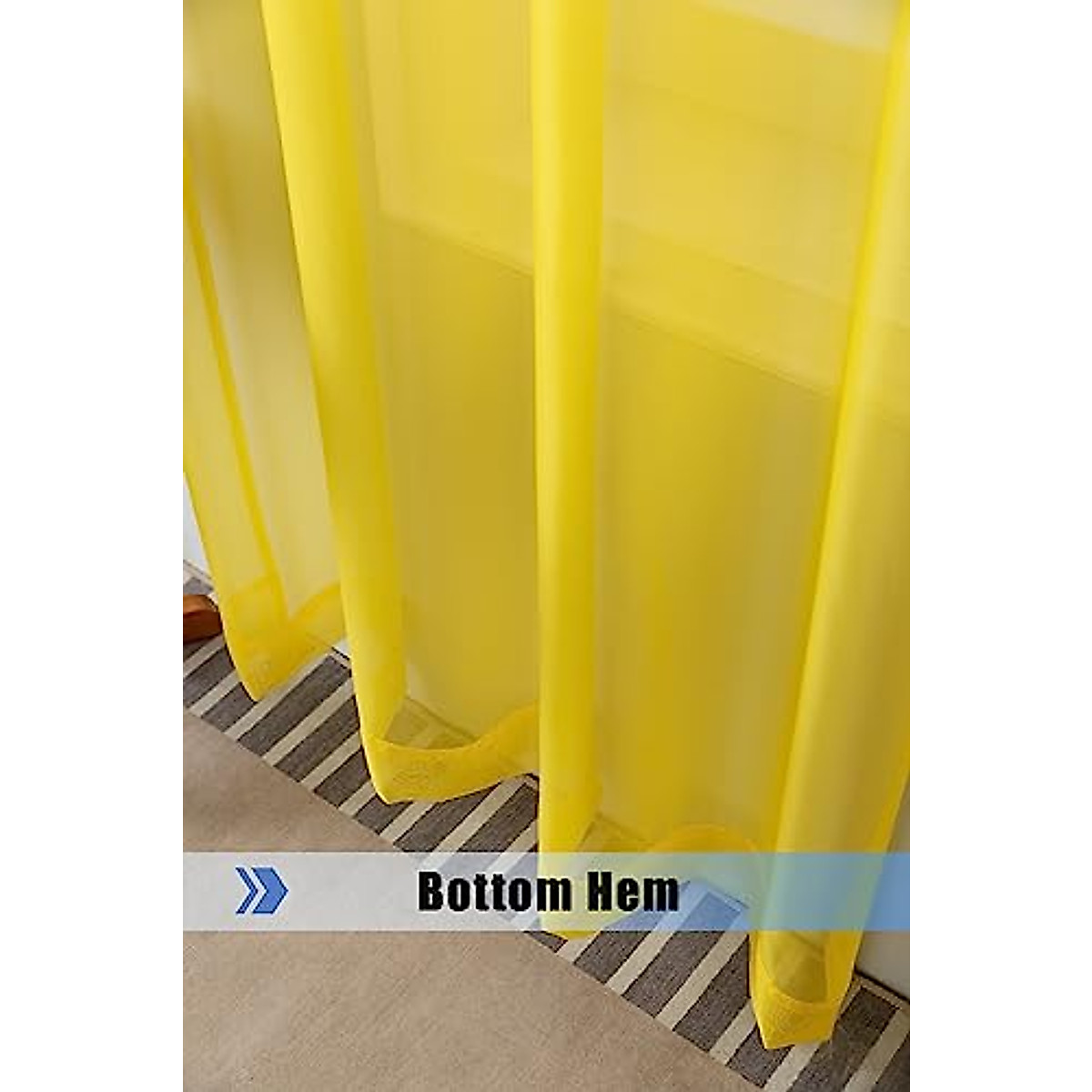 WPM Yellow Color Sheer Curtains 58" Wide x 84" Long 2 Panels Livingroom Window Treatment Rod Pocket Sheer Voile for Bedroom, Kitchen, Children Room Fully Stitched and Hemmed