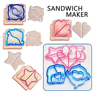 Sandwich Cutter and Sealer, 6 Pcs Bread Decruster Sandwich Cutter Pancake Maker Dinosaur Butterfly Dolphin Heart Puzzle Shape DIY Cookie Sandwich Cutters for Kids Bento Box