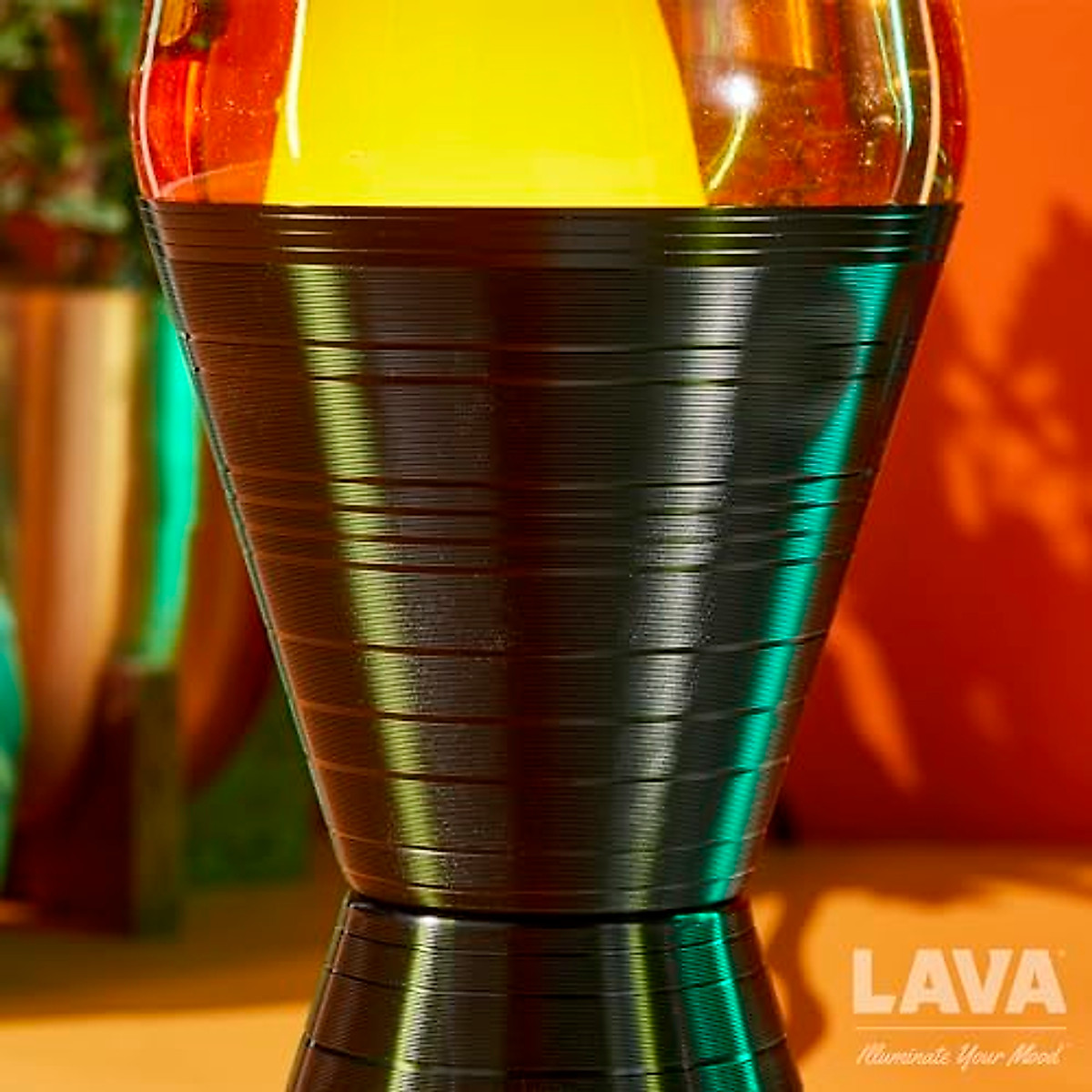 Lava® Lamp - 14.5'' Vinyl Record Grooved Base - The Original Motion Light - Yellow Wax and Orange Liquid - Item #2017