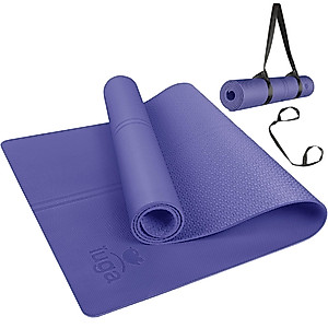 IUGA Eco Friendly Yoga Mat with Alignment Lines, Free Carry Strap, Non Slip TPE Yoga Mat for All Types of Yoga, Extra Large Exercise and Fitness Mat Size 72”X26”X1/4" Purple