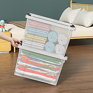 Minekkyes 22 Quart Stackable Plastic Storage Bins with Lids and Latching Buckles, 4 Pack Tubs Boxes Organizing, Clear