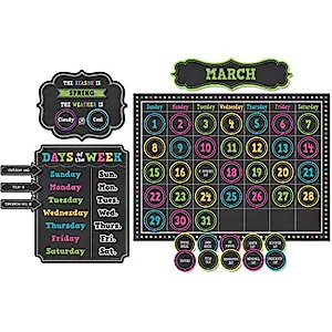 Teacher Created Resources TCR5615 Chalkboard Brights Calendar Bulletin Board Set, Paper, Multi