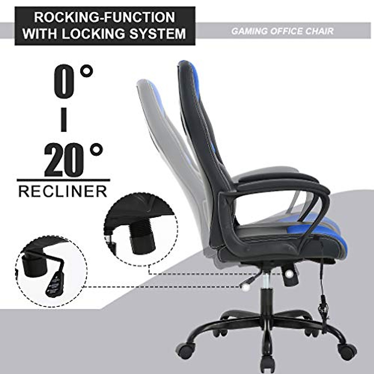 Office Chair Gaming Chair Ergonomic Massage Chair PU Leather Executive Seat with Swivel Base, Massage Lumbar Support, and Padded Armrests (Blue)