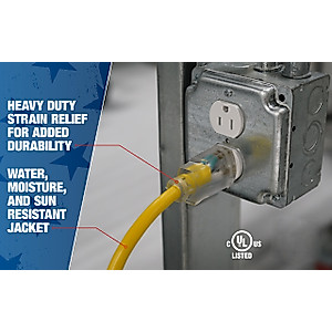 Southwire 2588SW0002 Outdoor Cord-12/3 SJTW Heavy Duty 3 Prong Extension Cord-for Commercial Use (50', Yellow), 50 Feet