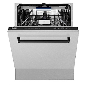 ZLINE Autograph Edition 24" 3rd Rack Top Control Tall Tub Dishwasher in Fingerprint Resistant Stainless Steel with Matte Black Handle, 51dBa (DWVZ-SN-24-MB)