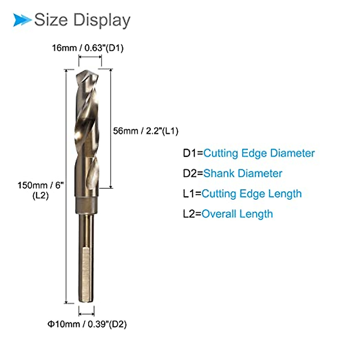 CoCud Reduced Shank Twist Drill Bits, 16mm Cutting Edge, Titanium & Nitride Coated High Speed Steel 6542 - (Applications: for Stainless Steel Drilling Machine)