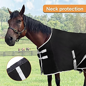 Horse Turnout Blanket, Soft Fleece Horse Cooler, Exercise Horse Sheet Breathable Comfort,No Filling (Black, US 78IN(EU 145CM))